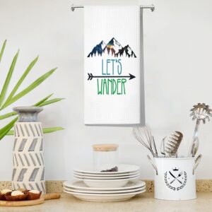 LEVLO Camping Kitchen Towel Camping Life Gift Let's Wander Camper Tea Towels Housewarming Gift Waffle Weave Kitchen Decor Dish Towels (Let's Wander)