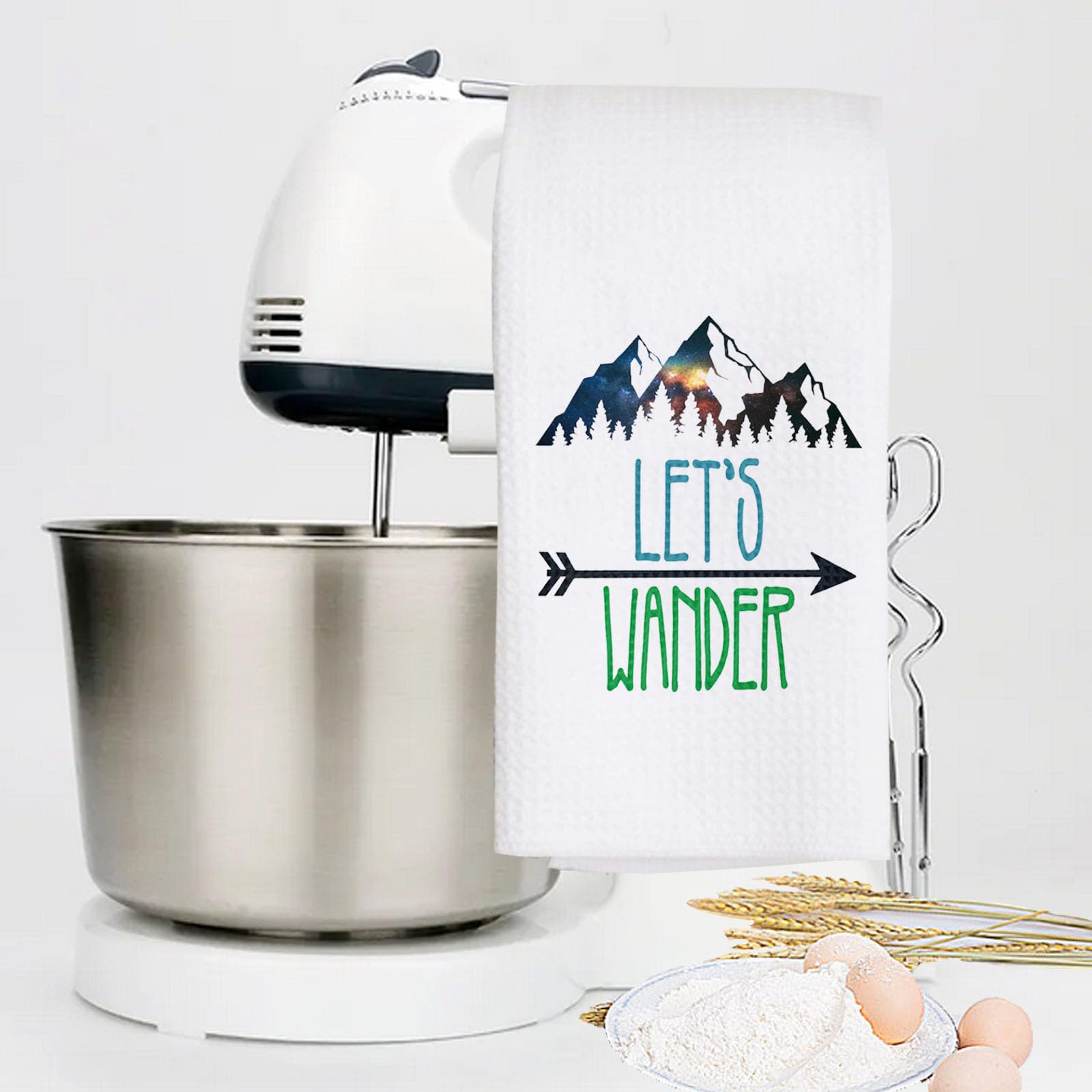 LEVLO Camping Kitchen Towel Camping Life Gift Let's Wander Camper Tea Towels Housewarming Gift Waffle Weave Kitchen Decor Dish Towels (Let's Wander)