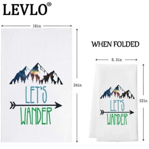 LEVLO Camping Kitchen Towel Camping Life Gift Let's Wander Camper Tea Towels Housewarming Gift Waffle Weave Kitchen Decor Dish Towels (Let's Wander)