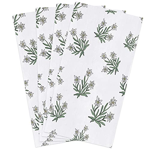 MUENINELE Dish Cloths Kitchen Towels, Edelweiss Flower Plants Austria Hand Drawn Pattern Dishcloths Soft Reusable Cleaning Cloths Absorbent Dish Towels for Household Cleaning, 4 Pack, 18"x28"