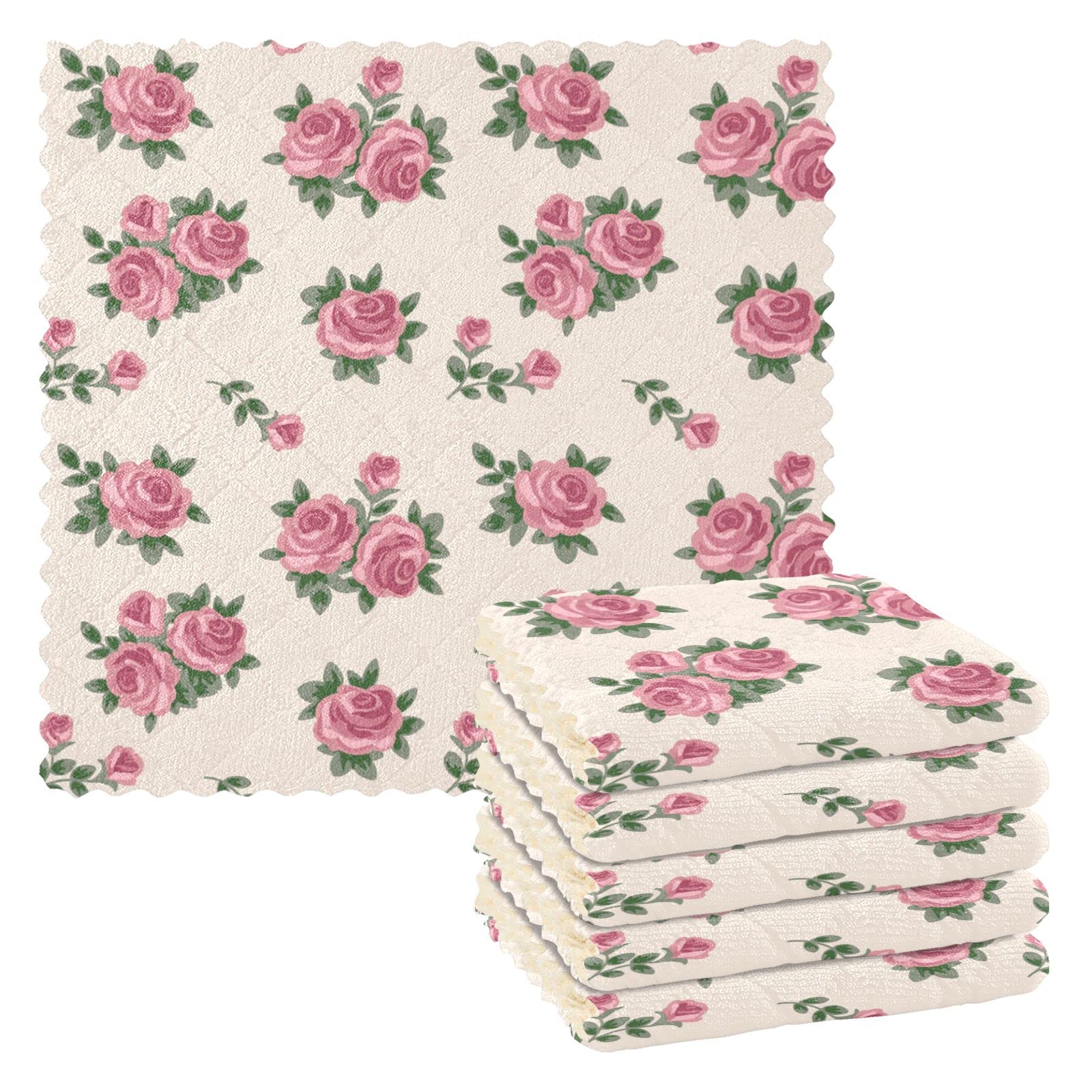 senya 6 Pack Dish Cloths Dish Towels Pink Rose Reusable Kitchen Hand Towels