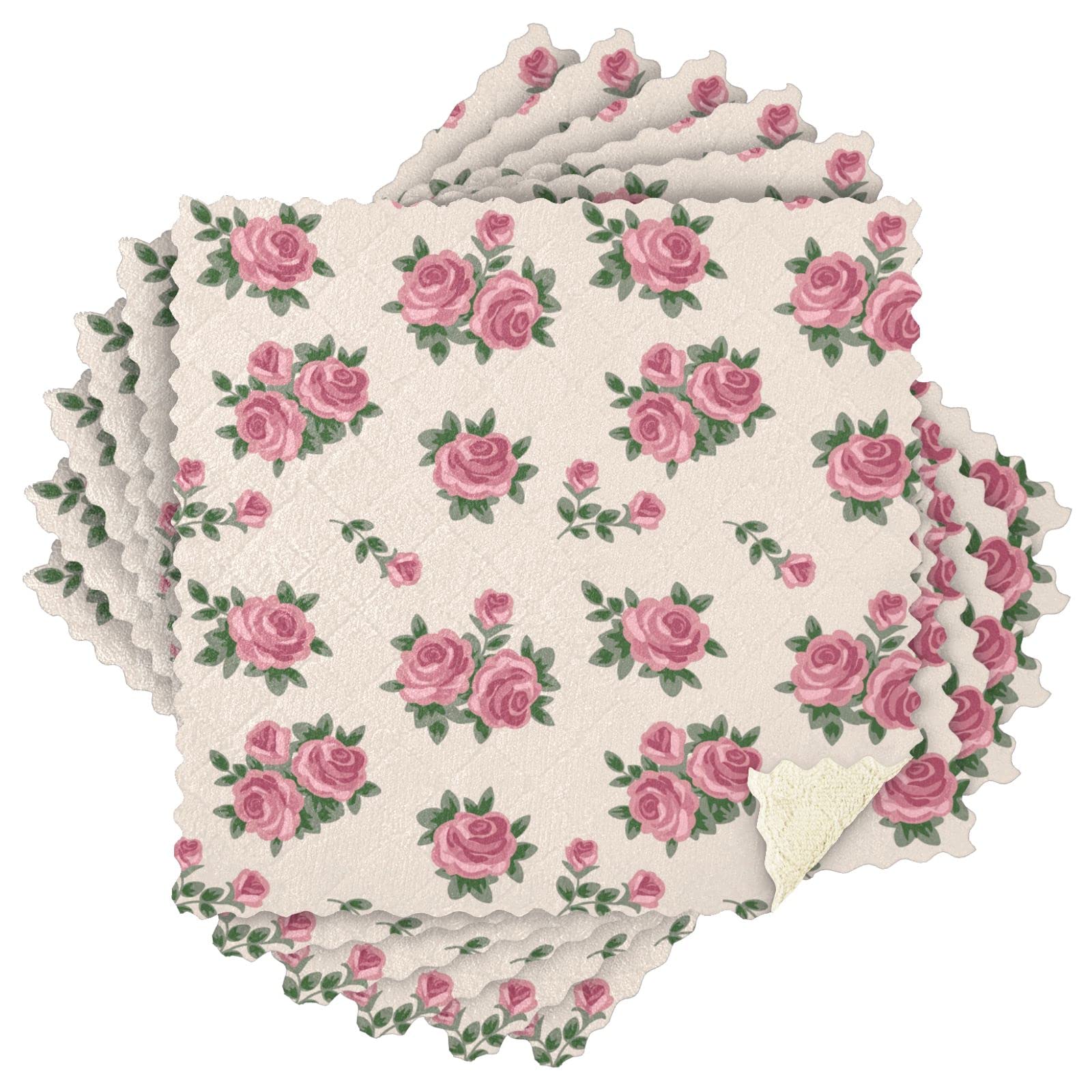 senya 6 Pack Dish Cloths Dish Towels Pink Rose Reusable Kitchen Hand Towels