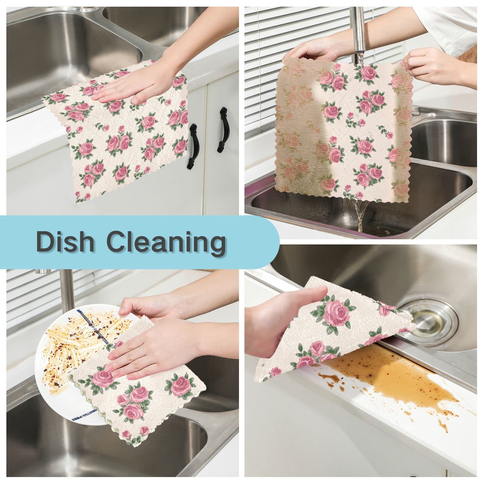 senya 6 Pack Dish Cloths Dish Towels Pink Rose Reusable Kitchen Hand Towels