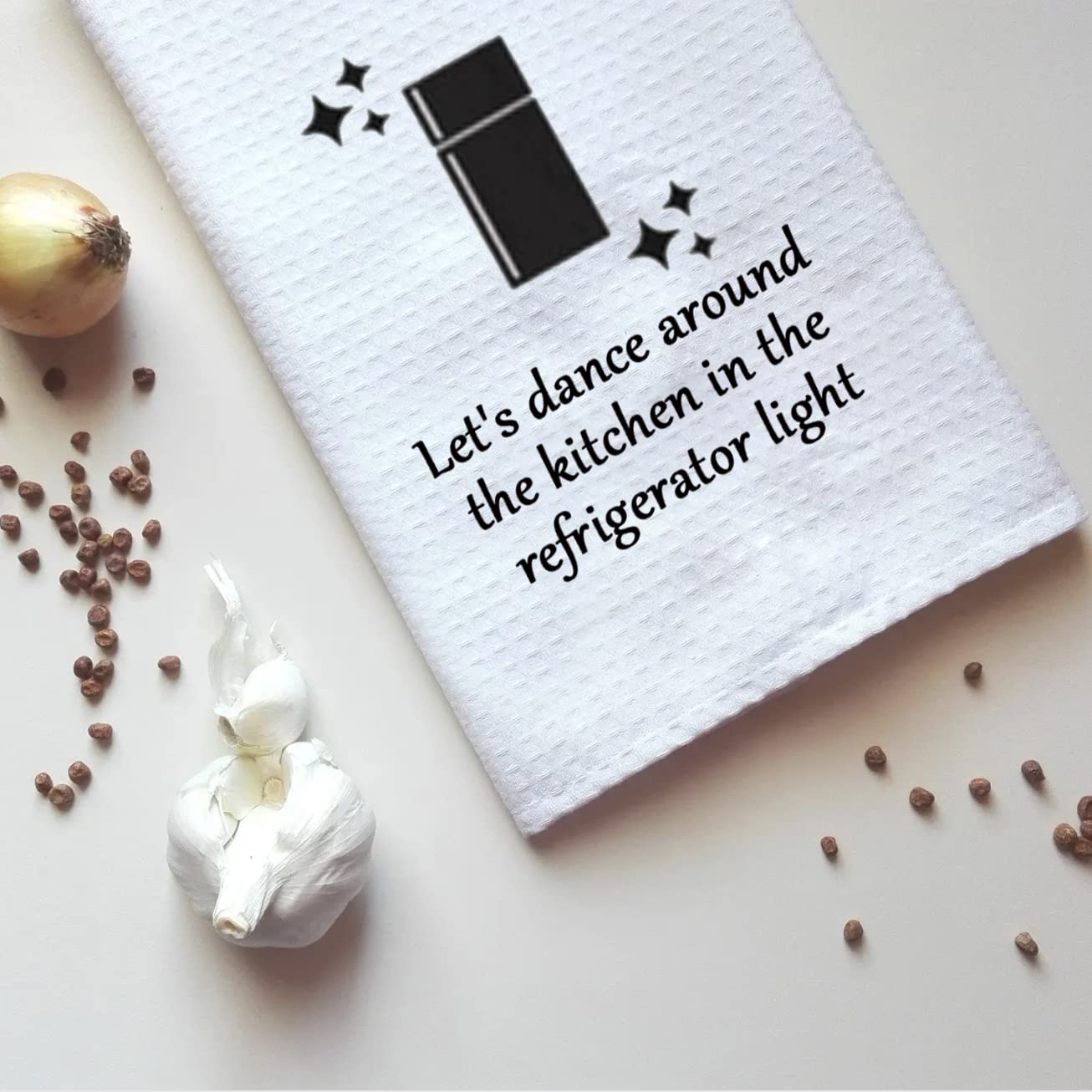 TSOTMO Housewarming Gift Let's Dance Around The Kitchen in The Refrigerator Light Kitchen Towel Dish Towel (Refrigerator Light Towel)