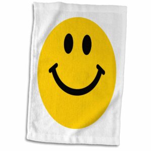 3d rose yellow smiley face-cute traditional happy smilie-1960s hippie style-smiling on white hand/sports towel, 15 x 22