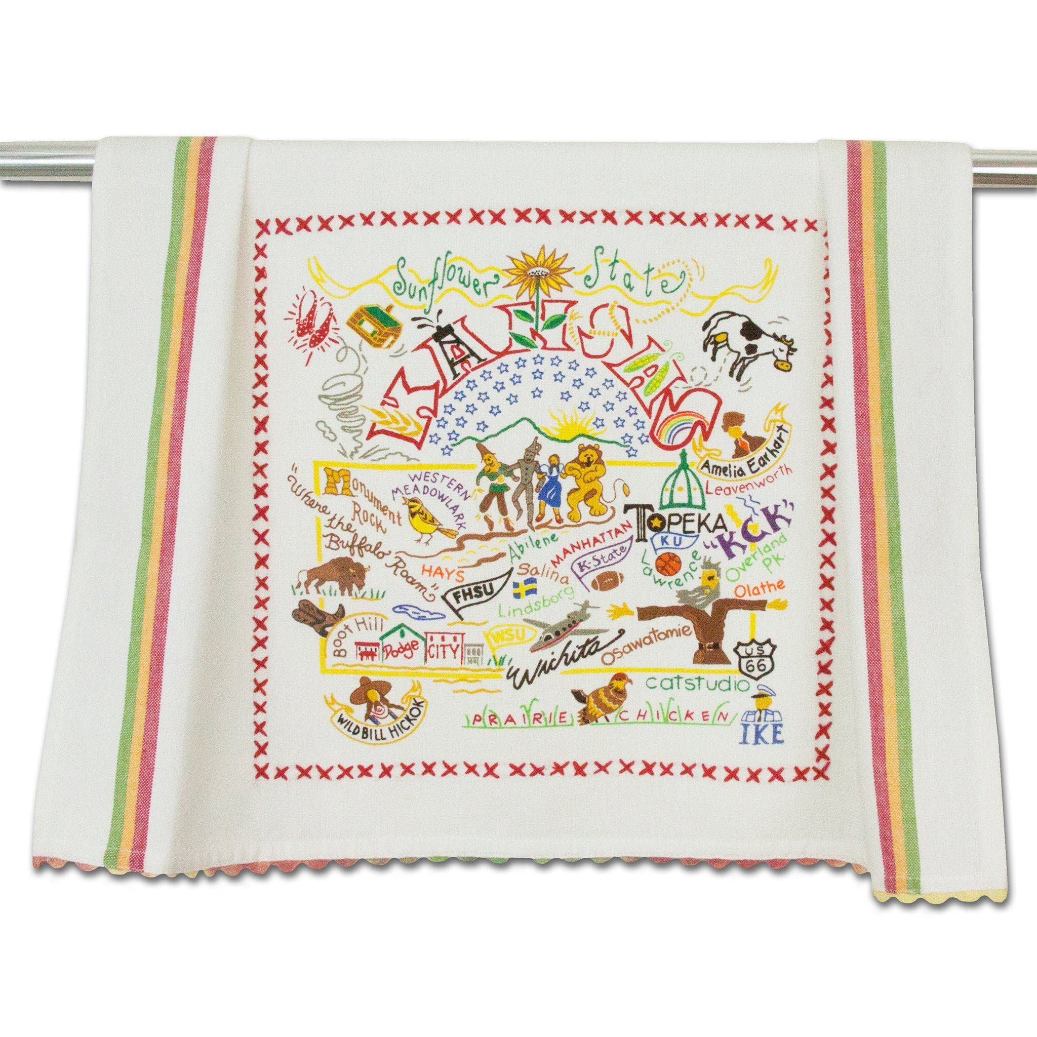 Catstudio Kansas Dish Towel - U.S. State Souvenir Kitchen and Hand Towel with Original Artwork - Perfect Tea Towel for Kansas Lovers, Travel Souvenir