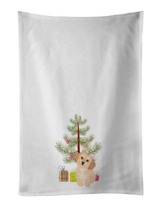 caroline's treasures wdk3169wtkt shih-tzu gold #1 christmas white kitchen towel set of 2 dish towels decorative bathroom hand towel for hand, face, hair, yoga, tea, dishcloth, 19 x 25, white