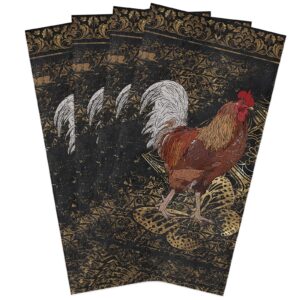 bekyonee dish towel for kitchen, farm chicken animals absorbent hand towels soft cleaning terry cloth reusable bathroom drying cloths（set of 4,18x28in western country golden texture on black