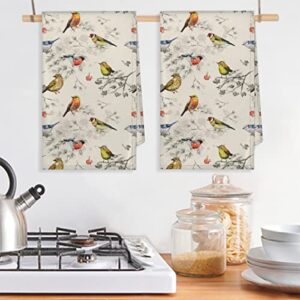 JXDXHCW 2 Pack Kitchen Towel Birds Branch Pattern Soft Absorbent Dish Towel Tea Towels Hand Towel for Drying Dishes Cleaning Cooking 18 x 28 Inch