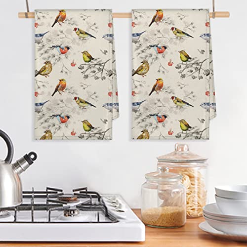 JXDXHCW 2 Pack Kitchen Towel Birds Branch Pattern Soft Absorbent Dish Towel Tea Towels Hand Towel for Drying Dishes Cleaning Cooking 18 x 28 Inch