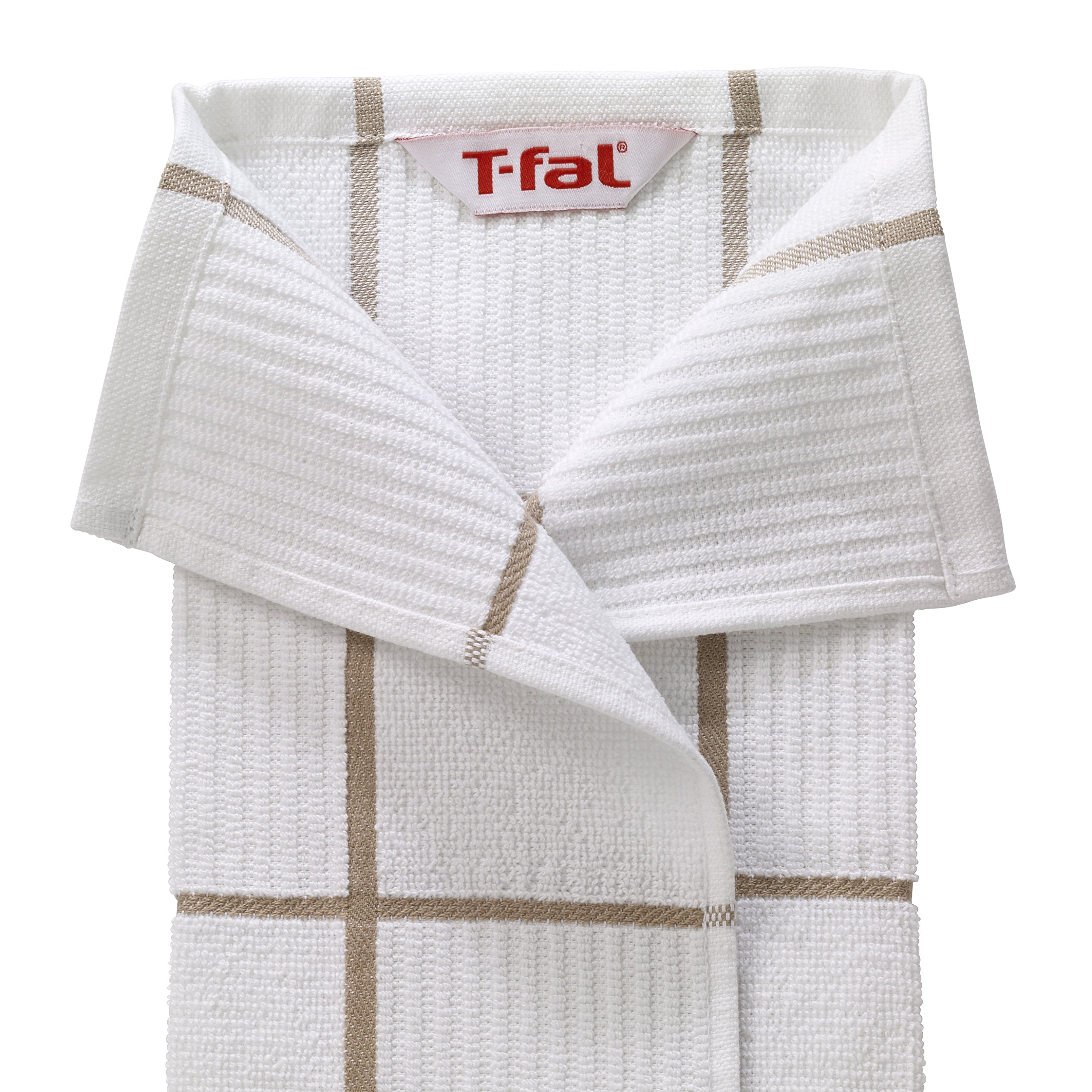 T-fal Textiles 10159 100-Percent Cotton Parquet Kitchen Dish Towel, Sand, Check-Single