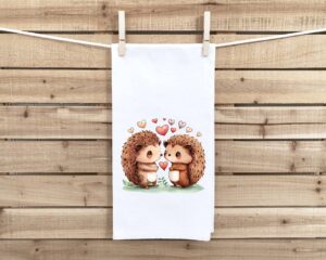 hedgehog kitchen towel 100% cotton flour sack funny cute dish tea hand towel home decor gift idea love valentine's day decoration