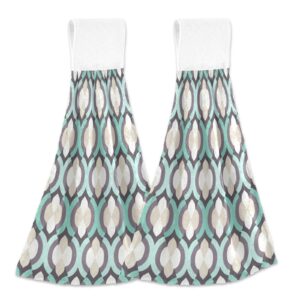 alaza 2 pcs kitchen towel, floral moroccan quatrefoil absorbent towel hanging towel hand towel