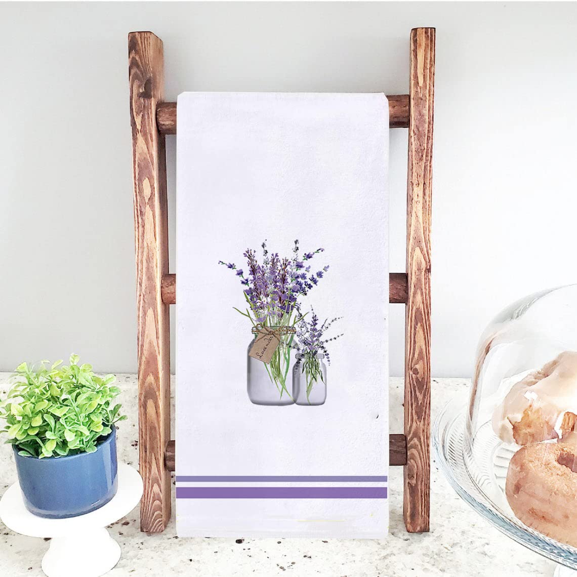 Watercolor Lavender Vase Kitchen Dish Towel 18 x 28 Inch, Seasonal Summer Lavender Truck Towels Dish Cloth for Cooking Baking Set of 2