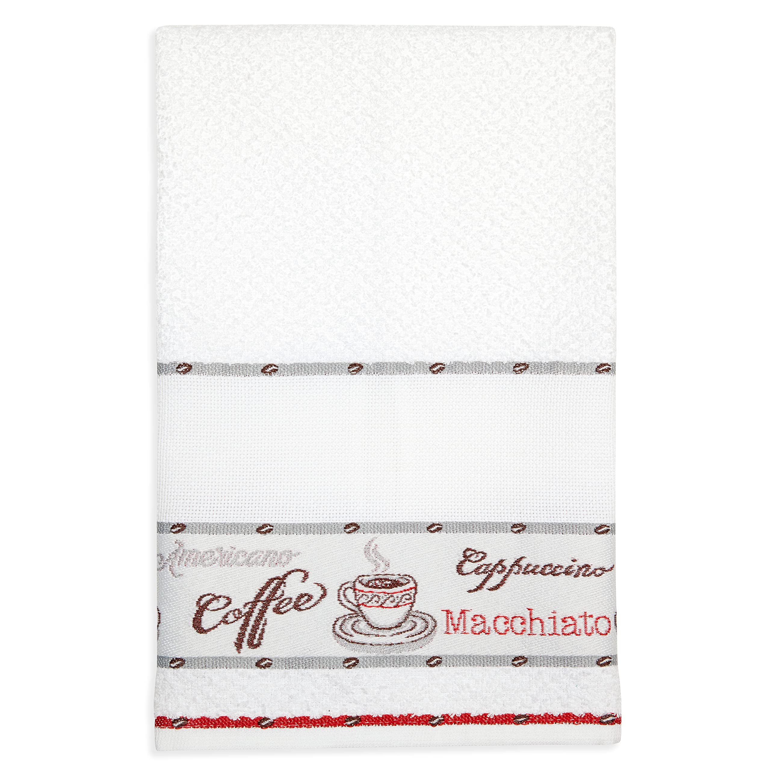 Cackleberry Home Coffee Mocha Latte Jacquard Border Terry Kitchen Towels 17 x 27 Inches, Set of 4