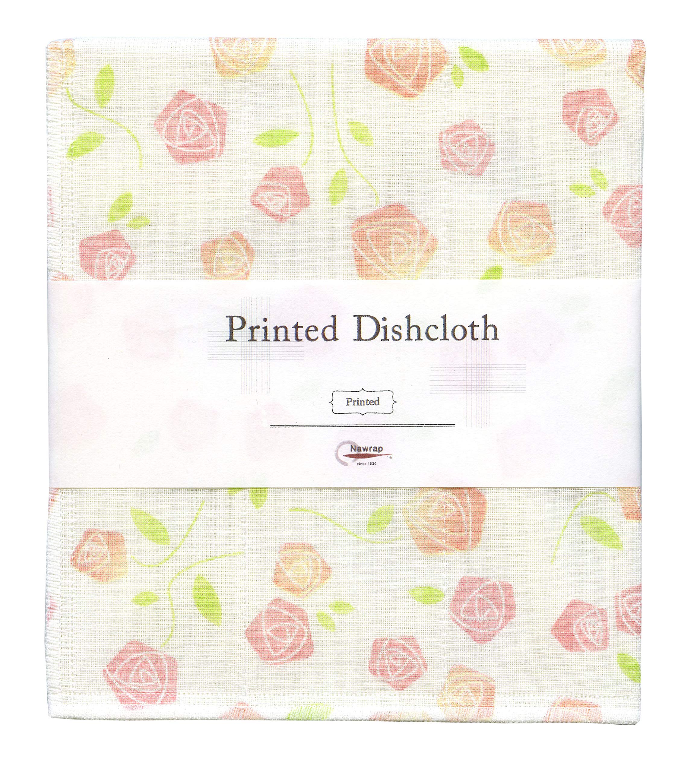 Nawrap Printed Dishcloth, Made in Japan, 6 Ply, Soft, Durable and Absorbent, 13.5 x 16 in - Rose Design