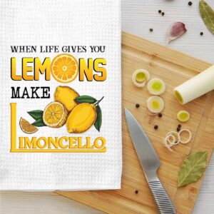 LEVLO Funny Lemon Kitchen Towel Lemon Lover Gift When Life Gives You Lemons Tea Towels Housewarming Gift Waffle Weave Kitchen Decor Dish Towels with Sayings (Gives You Lemons)