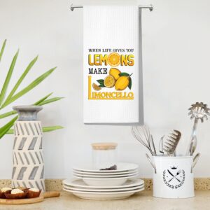 LEVLO Funny Lemon Kitchen Towel Lemon Lover Gift When Life Gives You Lemons Tea Towels Housewarming Gift Waffle Weave Kitchen Decor Dish Towels with Sayings (Gives You Lemons)