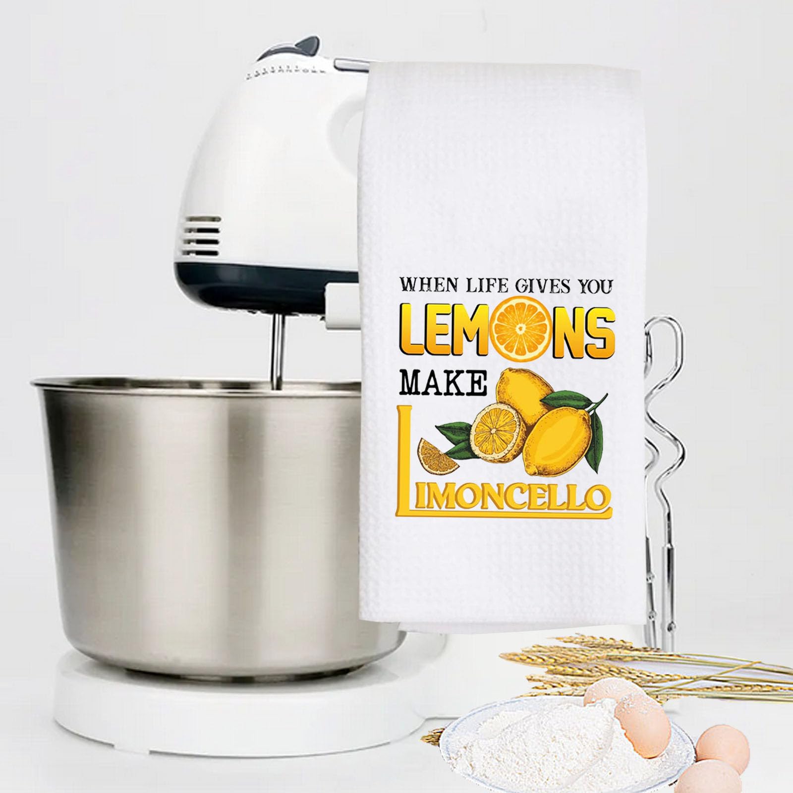 LEVLO Funny Lemon Kitchen Towel Lemon Lover Gift When Life Gives You Lemons Tea Towels Housewarming Gift Waffle Weave Kitchen Decor Dish Towels with Sayings (Gives You Lemons)