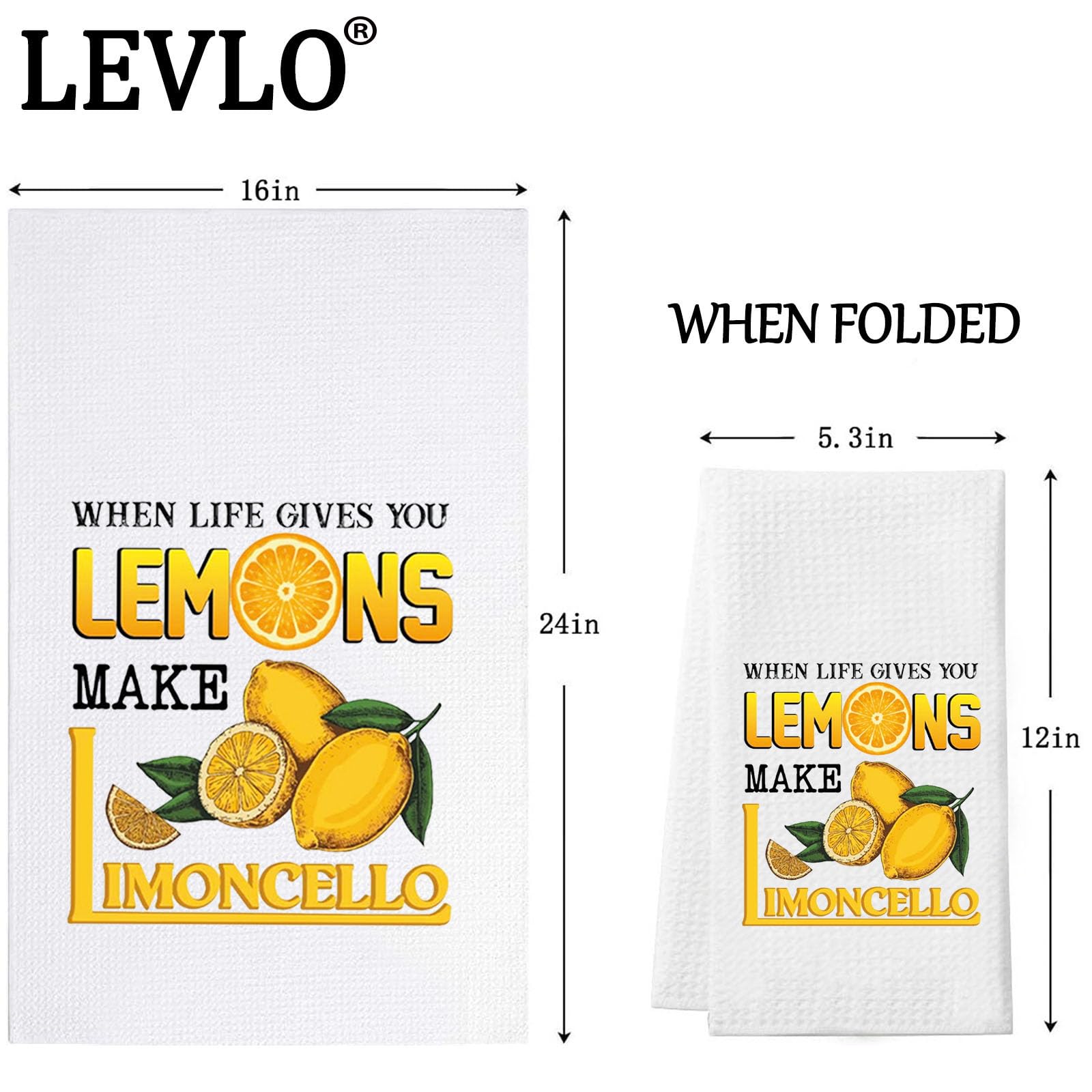 LEVLO Funny Lemon Kitchen Towel Lemon Lover Gift When Life Gives You Lemons Tea Towels Housewarming Gift Waffle Weave Kitchen Decor Dish Towels with Sayings (Gives You Lemons)