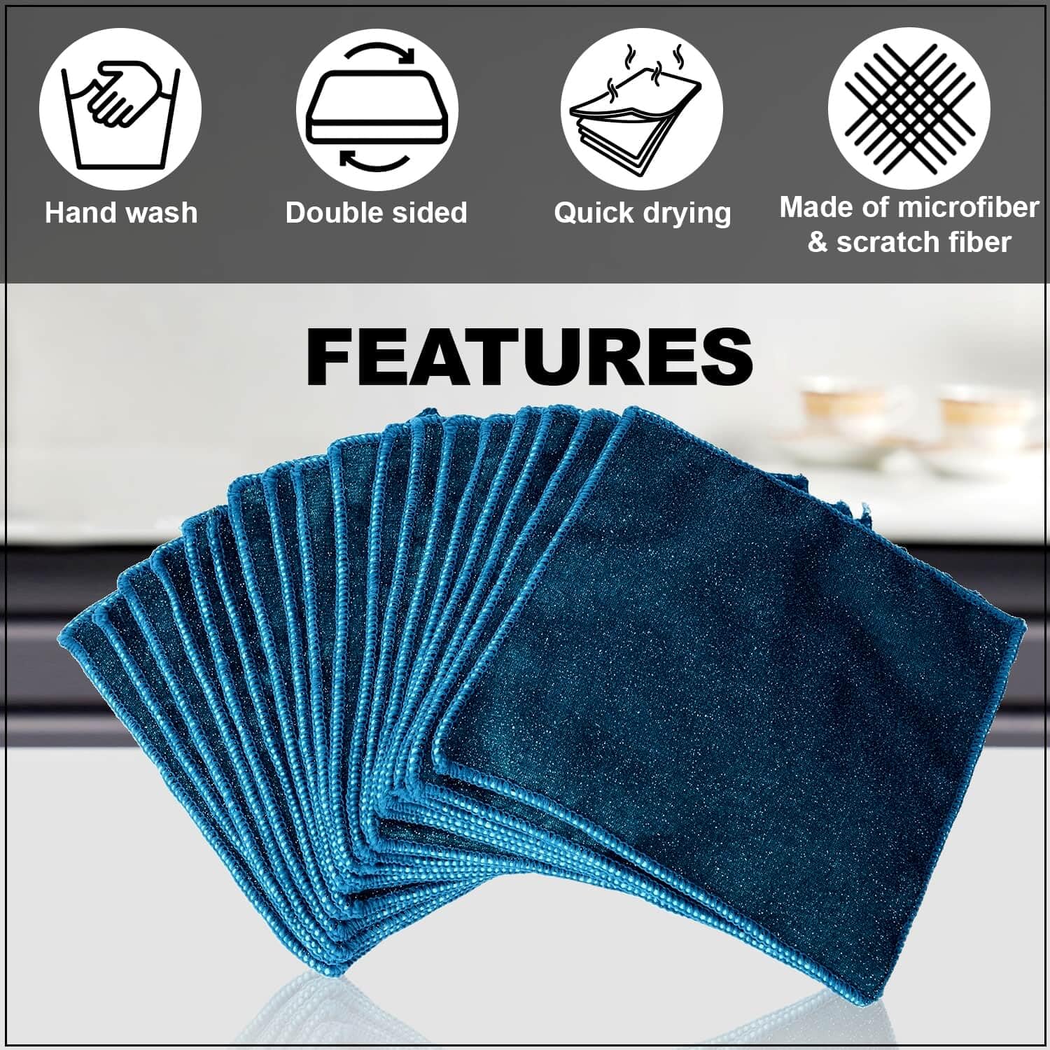 Shop LC Set of 20 Teal Kitchen Towels Dish Cloth Double Sided Microfiber and Scratch Fiber Rags for Cleaning Birthday for Mom