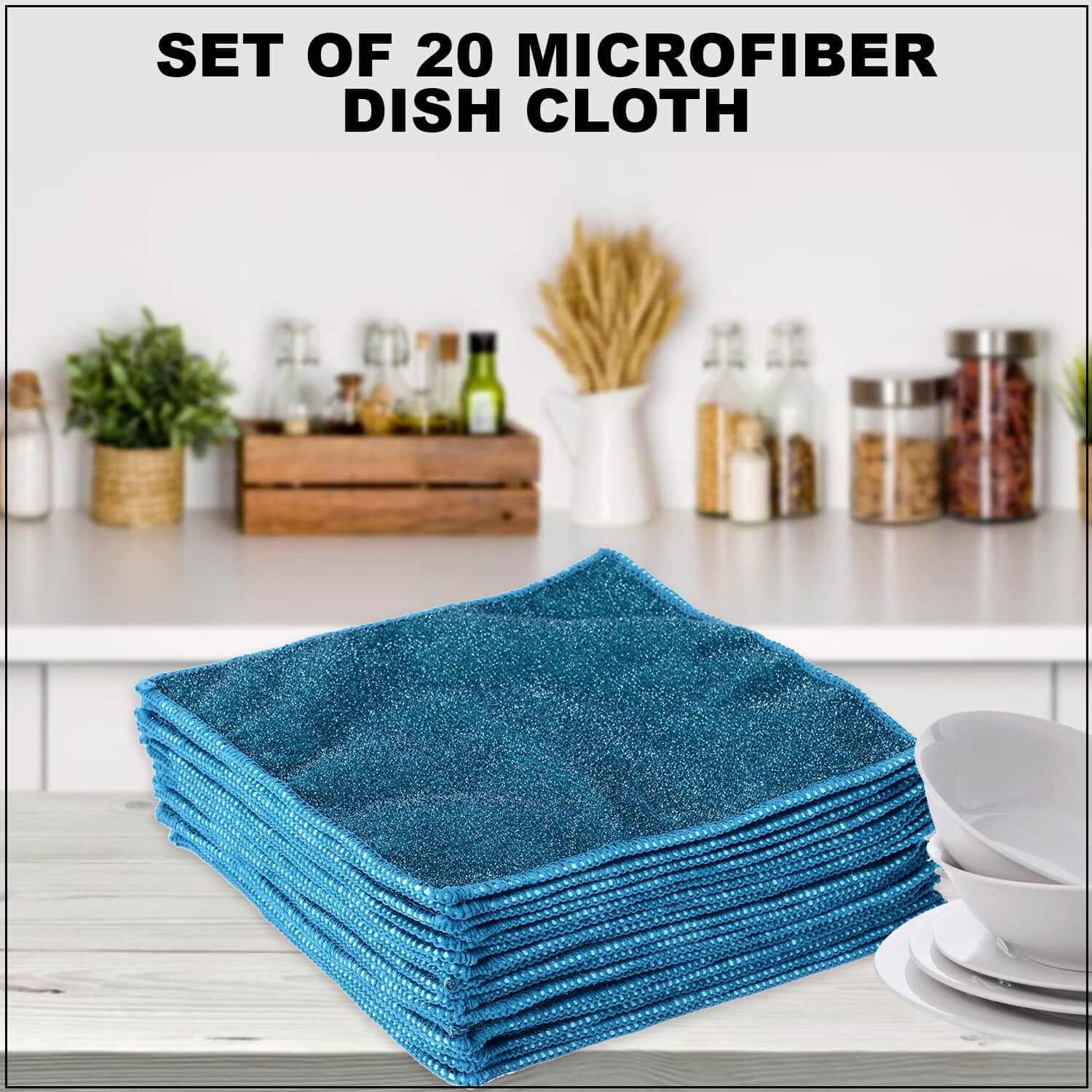 Shop LC Set of 20 Teal Kitchen Towels Dish Cloth Double Sided Microfiber and Scratch Fiber Rags for Cleaning Birthday for Mom