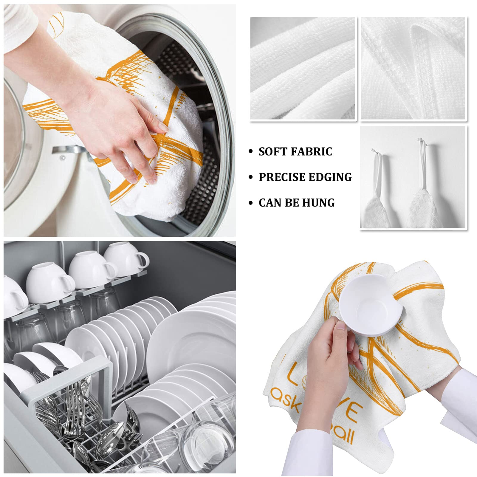 Kitchen Cloth Dish Towels Super Absorbent Dishtowels Strong Absorption Water and Remove Oil and Dust Dish Rags Nonstick Oil Washable Fast Drying Basketball 2 Pack 18" x 28"