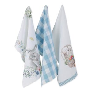 dii easter basics collection springtime kitchen essentials, dishtowel set, floral bunny, 3 piece