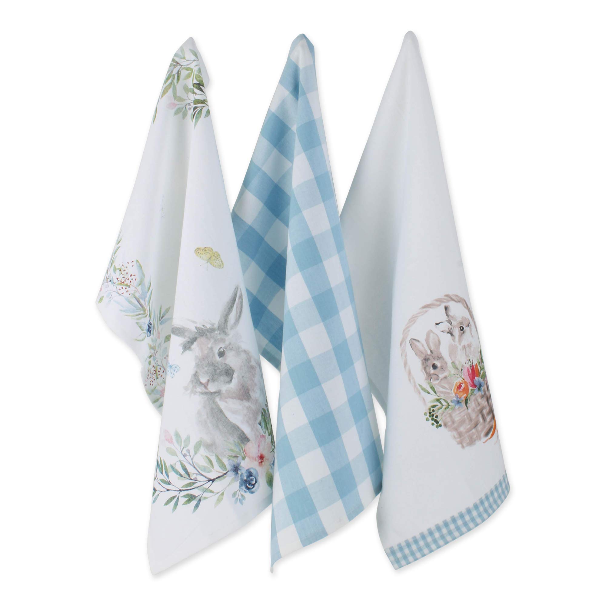 DII Easter Basics Collection Springtime Kitchen Essentials, Dishtowel Set, Floral Bunny, 3 Piece