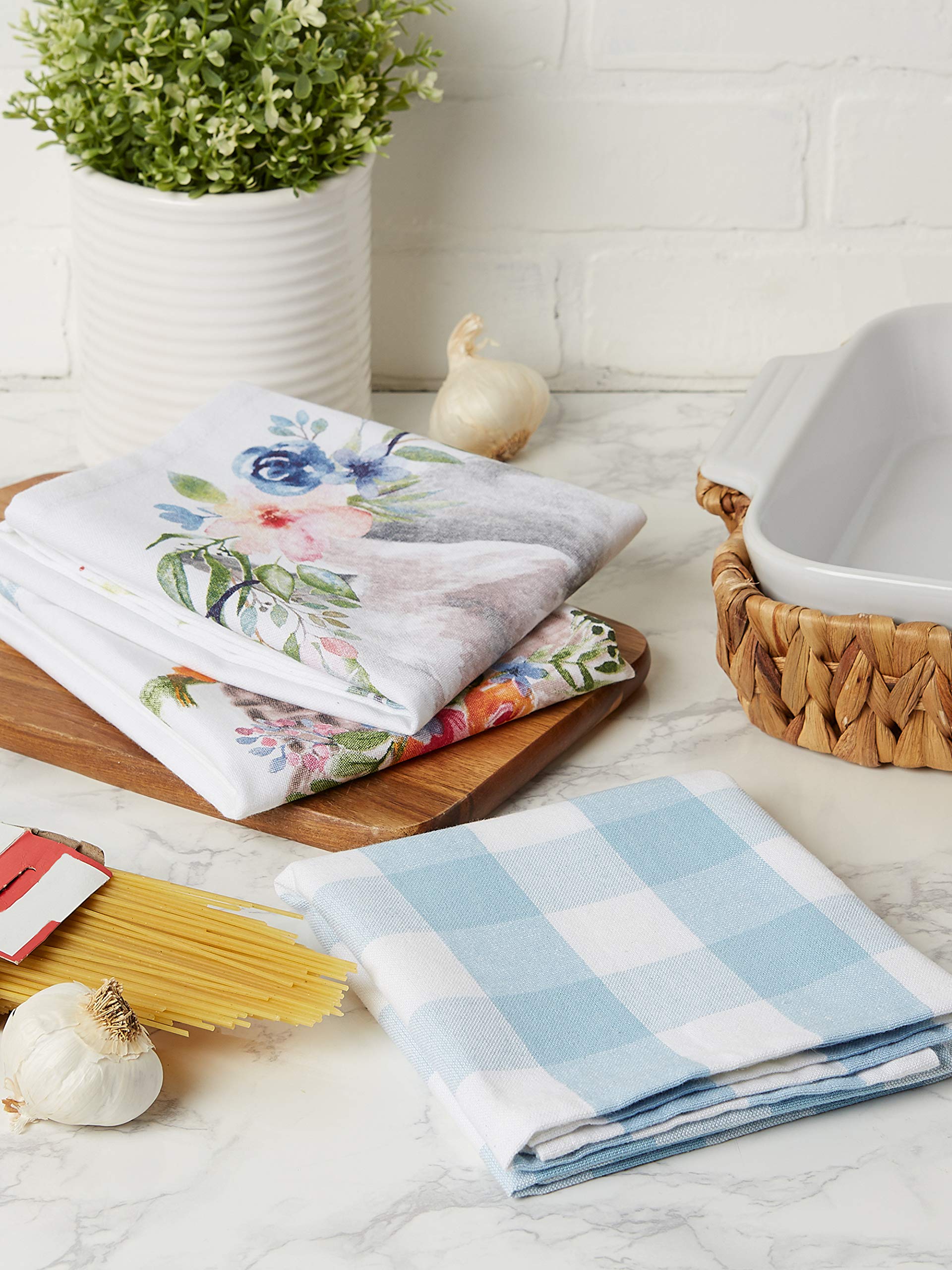 DII Easter Basics Collection Springtime Kitchen Essentials, Dishtowel Set, Floral Bunny, 3 Piece