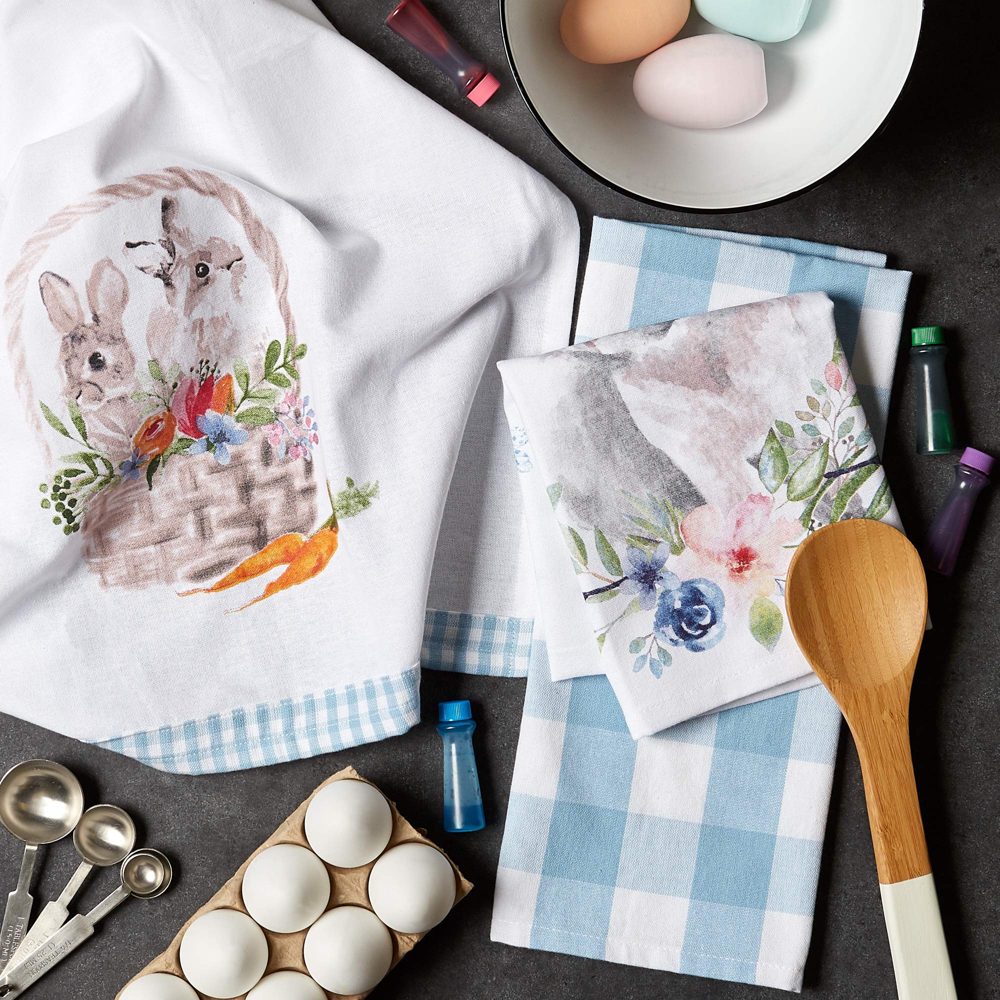 DII Easter Basics Collection Springtime Kitchen Essentials, Dishtowel Set, Floral Bunny, 3 Piece