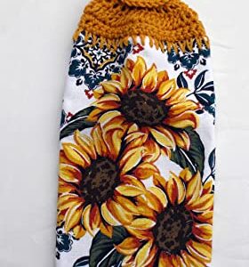 GIANT SUNFLOWERS CROCHET TOP HANGING KITCHEN TOWEL- DOUBLE THICK/FULL TOWEL