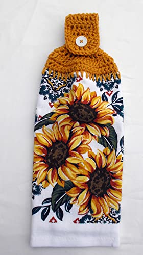 GIANT SUNFLOWERS CROCHET TOP HANGING KITCHEN TOWEL- DOUBLE THICK/FULL TOWEL