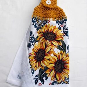 GIANT SUNFLOWERS CROCHET TOP HANGING KITCHEN TOWEL- DOUBLE THICK/FULL TOWEL