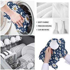 MUENINELE Dish Cloths Kitchen Towels, White Daisy Heart Gray Indigo Dishcloths Soft Reusable Cleaning Cloths Absorbent Dish Towels for Household Cleaning, 1 Pack, 18"x28"