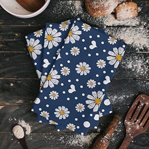 MUENINELE Dish Cloths Kitchen Towels, White Daisy Heart Gray Indigo Dishcloths Soft Reusable Cleaning Cloths Absorbent Dish Towels for Household Cleaning, 1 Pack, 18"x28"