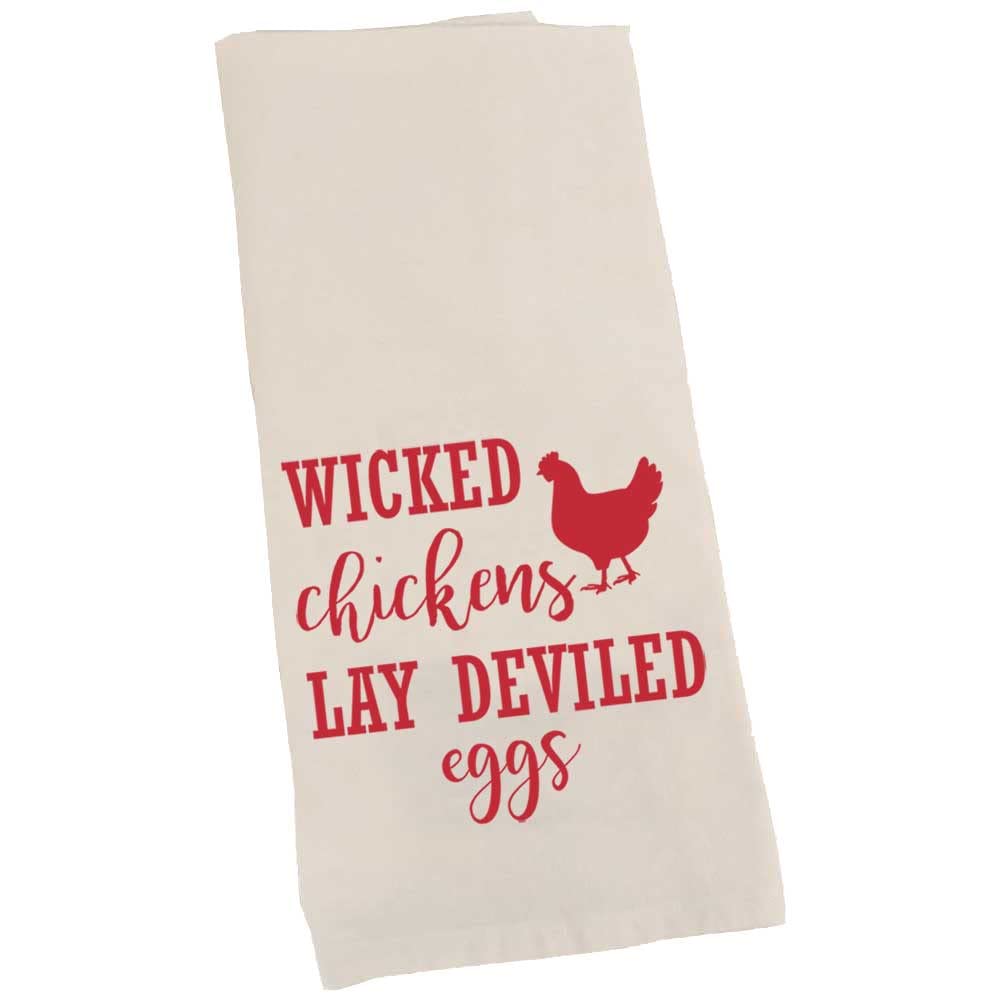 Wicked Chickens Lay Deviled Eggs Dish Towel (Red)