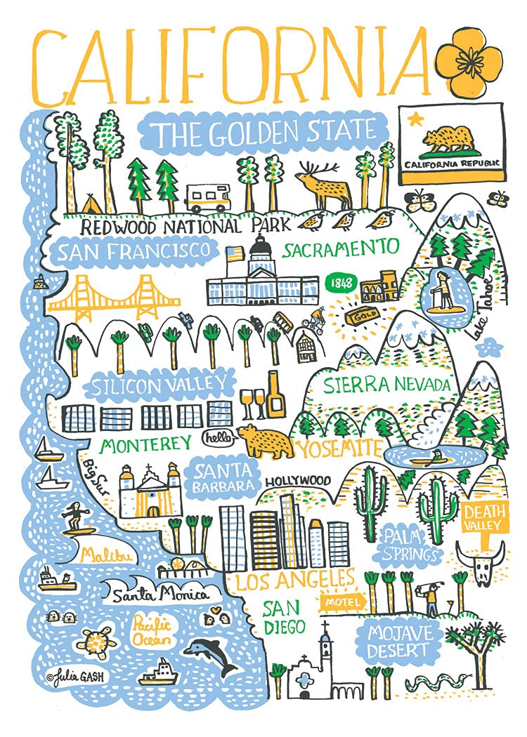 Allport Editions Statescapes California Kitchen Towel - 100 Percent Cotton Kitchen Dish Towel, One Size (T2953)