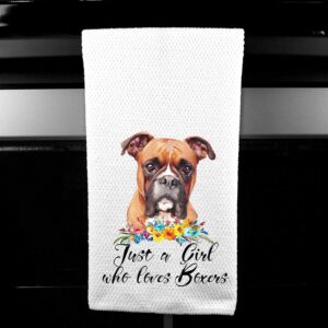 Just a Girl Who Loves Boxers Microfiber Kitchen Tea Bar Towel Gift for Animal Dog Lover