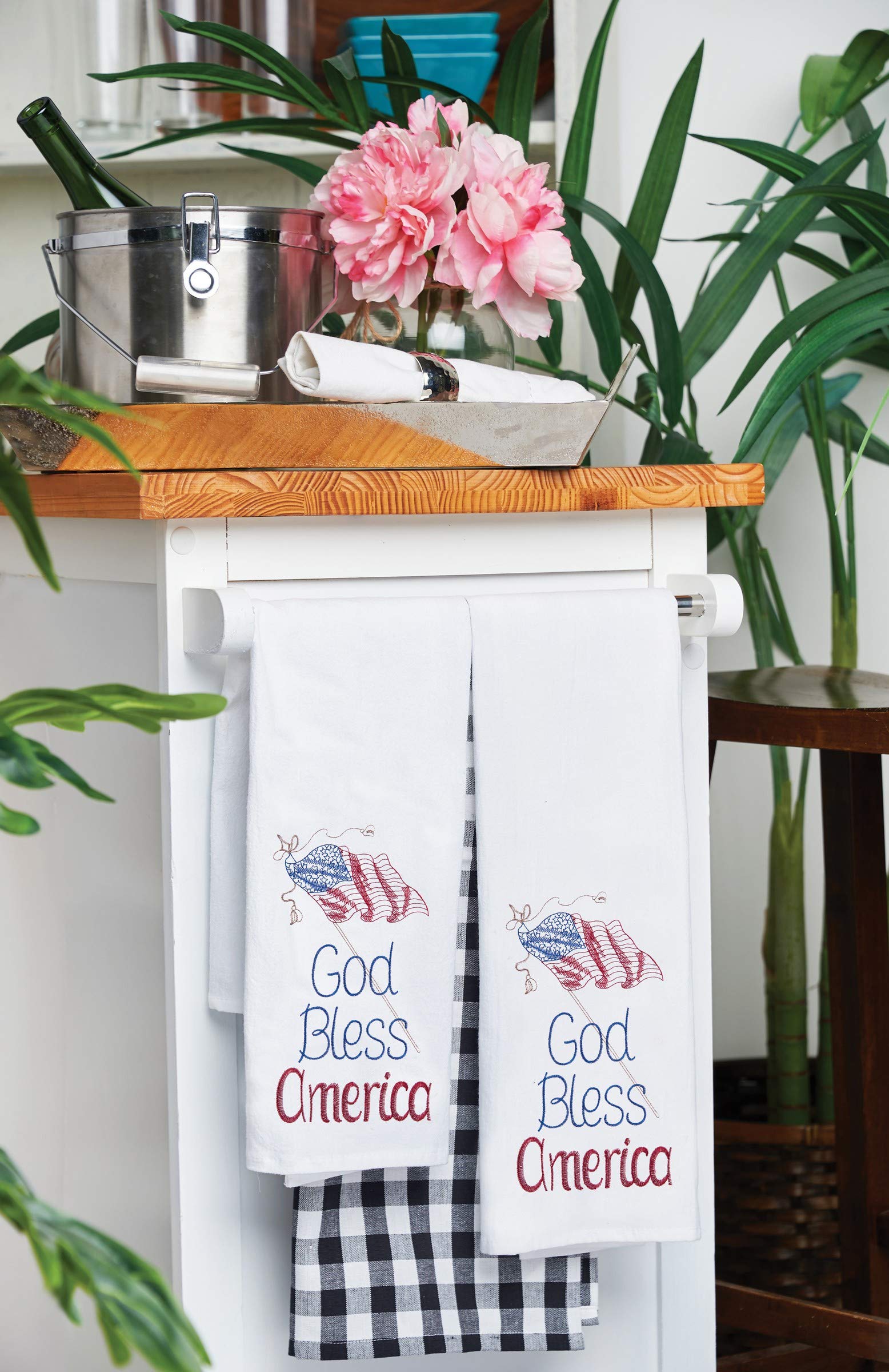 C&F Home God Bless America Flour Sack Kitchen Patriotic Red White Blue American Fourth of July Memorial Labor Day Towel Decor Decoration U.S.A. Independence Day Memorial Day Americana 18" x 27" White