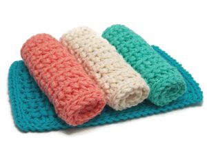 coral and aqua 4 inch x 7 inch rectangular cotton dishcloths set of 4 lt. coral turquoise ecru aqua