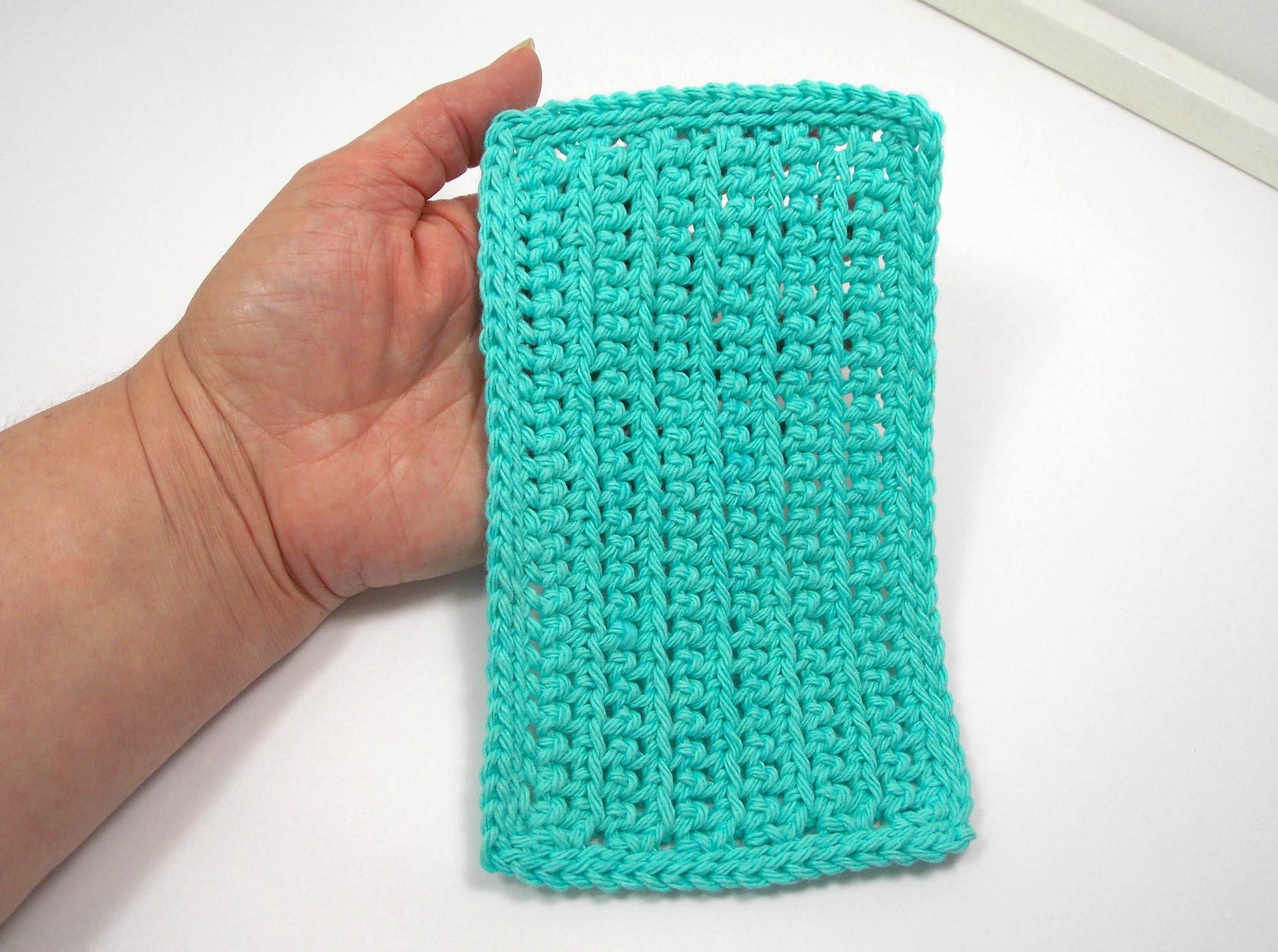 Coral and Aqua 4 inch x 7 inch Rectangular Cotton Dishcloths Set of 4 Lt. Coral Turquoise Ecru Aqua