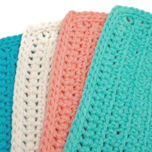 Coral and Aqua 4 inch x 7 inch Rectangular Cotton Dishcloths Set of 4 Lt. Coral Turquoise Ecru Aqua