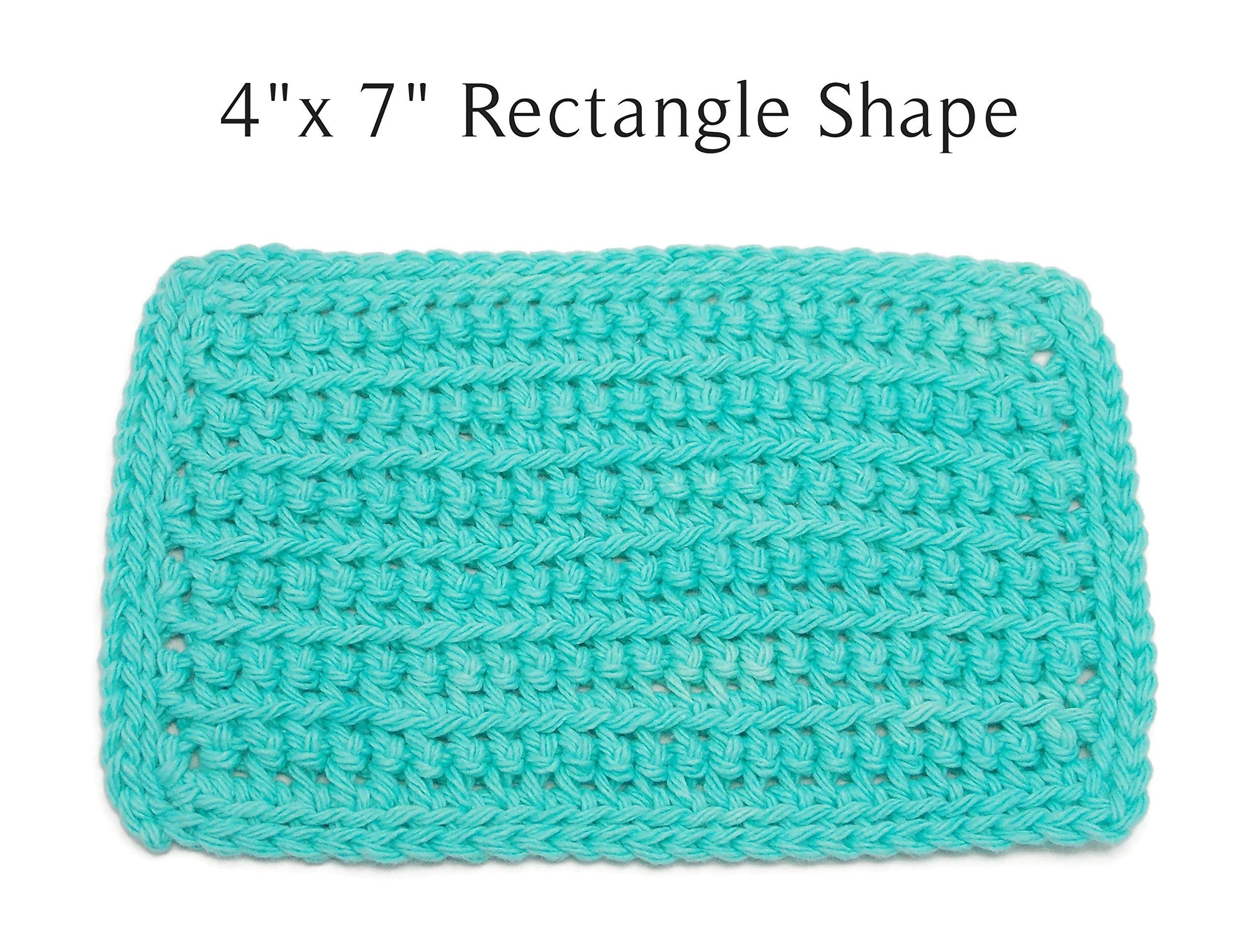 Coral and Aqua 4 inch x 7 inch Rectangular Cotton Dishcloths Set of 4 Lt. Coral Turquoise Ecru Aqua