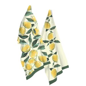 boston international cotton kitchen dishcloth tea towels, set of 2, painterly lemons