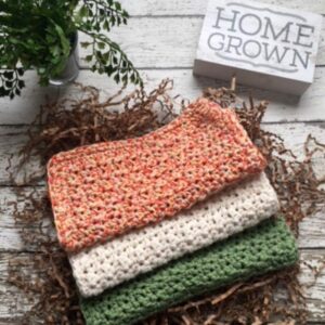 Crochet Kitchen Dish Cloths Fall Harvest Green Beige Orange Yellow Wash Cloth Crochet Cotton Dishcloths Set of 3