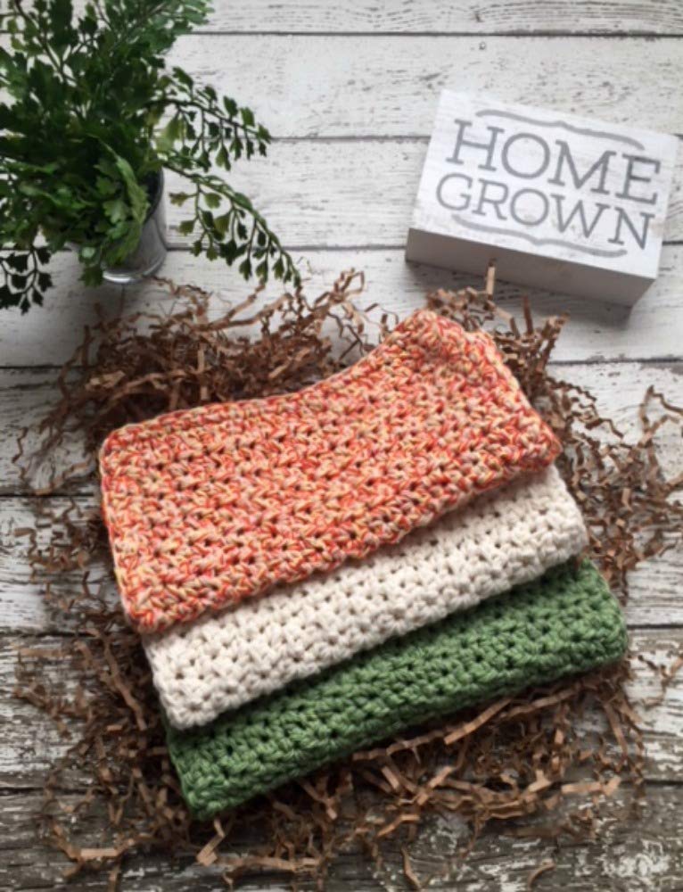 Crochet Kitchen Dish Cloths Fall Harvest Green Beige Orange Yellow Wash Cloth Crochet Cotton Dishcloths Set of 3