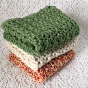 Crochet Kitchen Dish Cloths Fall Harvest Green Beige Orange Yellow Wash Cloth Crochet Cotton Dishcloths Set of 3