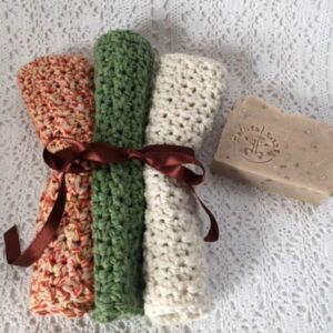 Crochet Kitchen Dish Cloths Fall Harvest Green Beige Orange Yellow Wash Cloth Crochet Cotton Dishcloths Set of 3