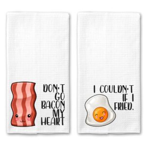 don't go bacon my heart and i couldn't if i fried funny saying kitchen tea towel - gift set of 2